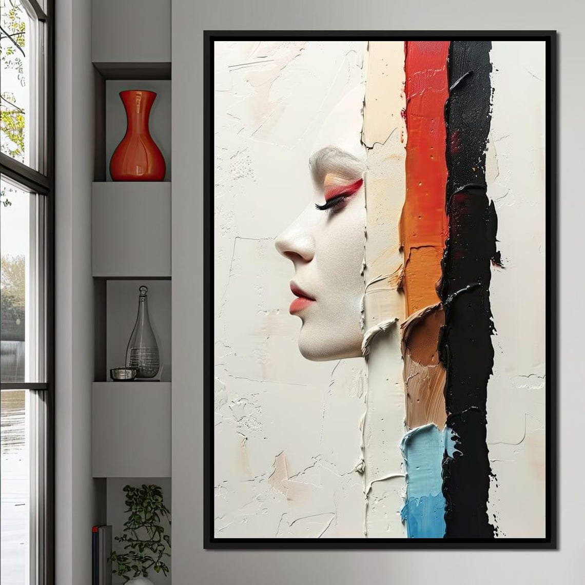 Painted Visage Fragmented: Abstract Face Art | Modern Home Decor ...