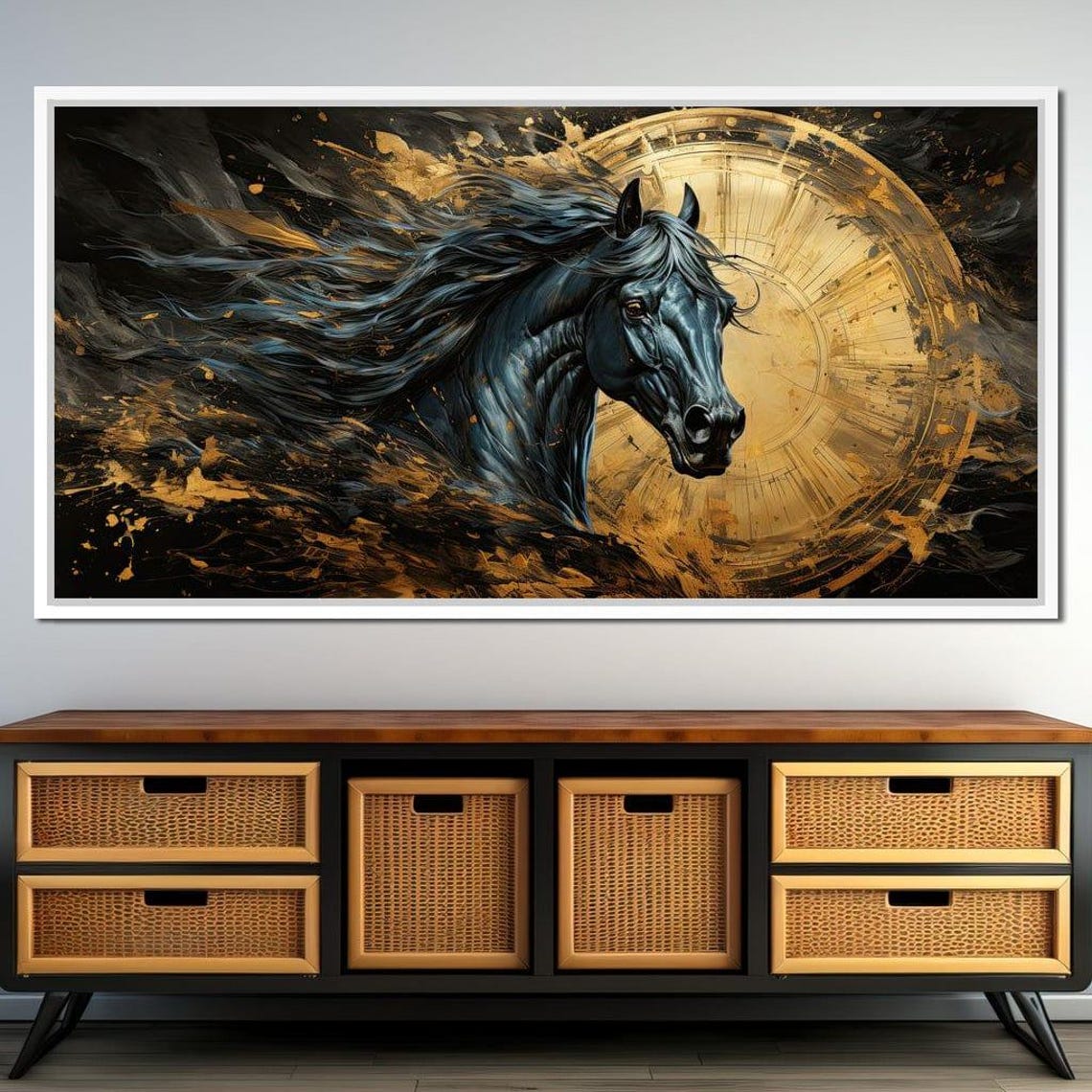 Astral Equine Eclipse: Abstract Black Horse Canvas Gold & Brown ...