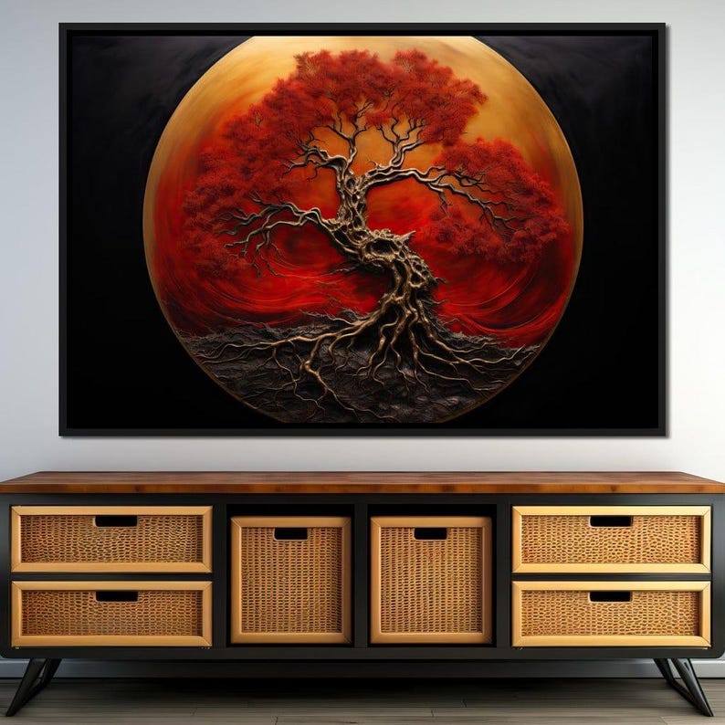 Scarlet Tree: Red Tree Art Nature Wall Art Abstract Tree Art Autumn ...
