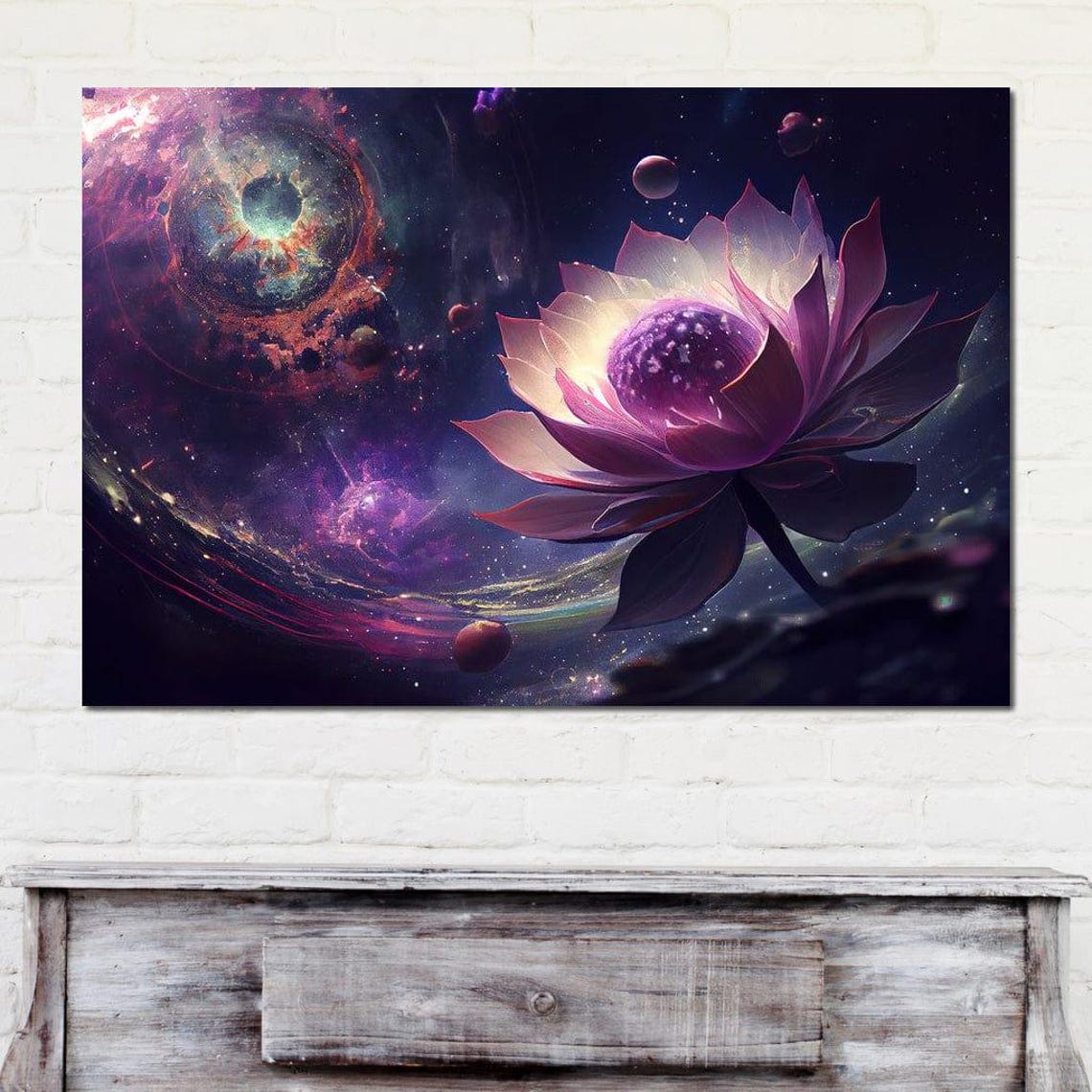 Divine Lotus Flower: Spiritual Wall Art Galaxy Lotus Painting Elegant ...