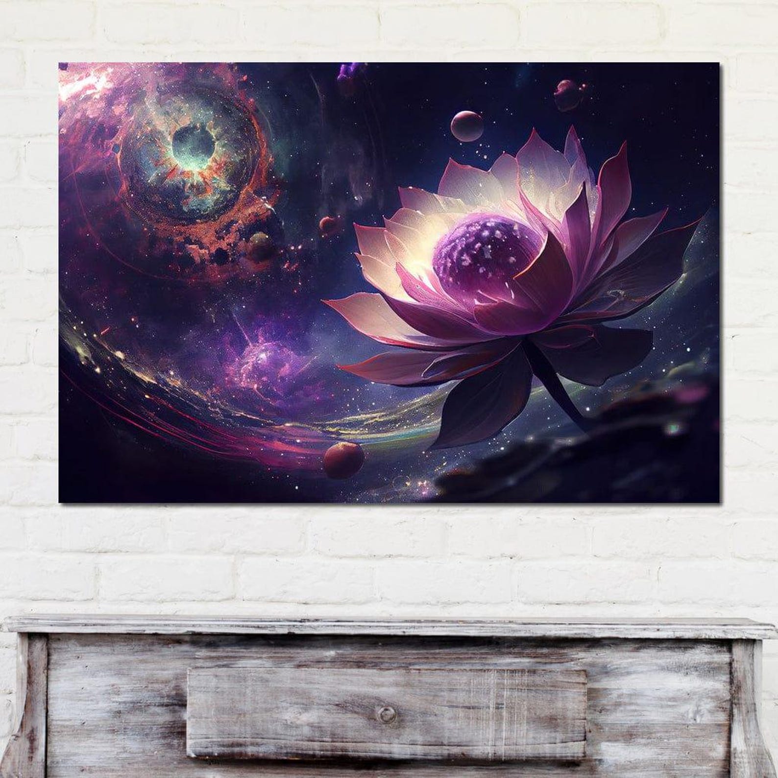 Divine Lotus Flower: Spiritual Wall Art Galaxy Lotus Painting Elegant ...