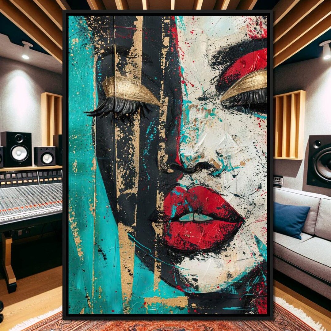 Golden Gaze Through Turmoil: Abstract Face Art | Bold Colors ...