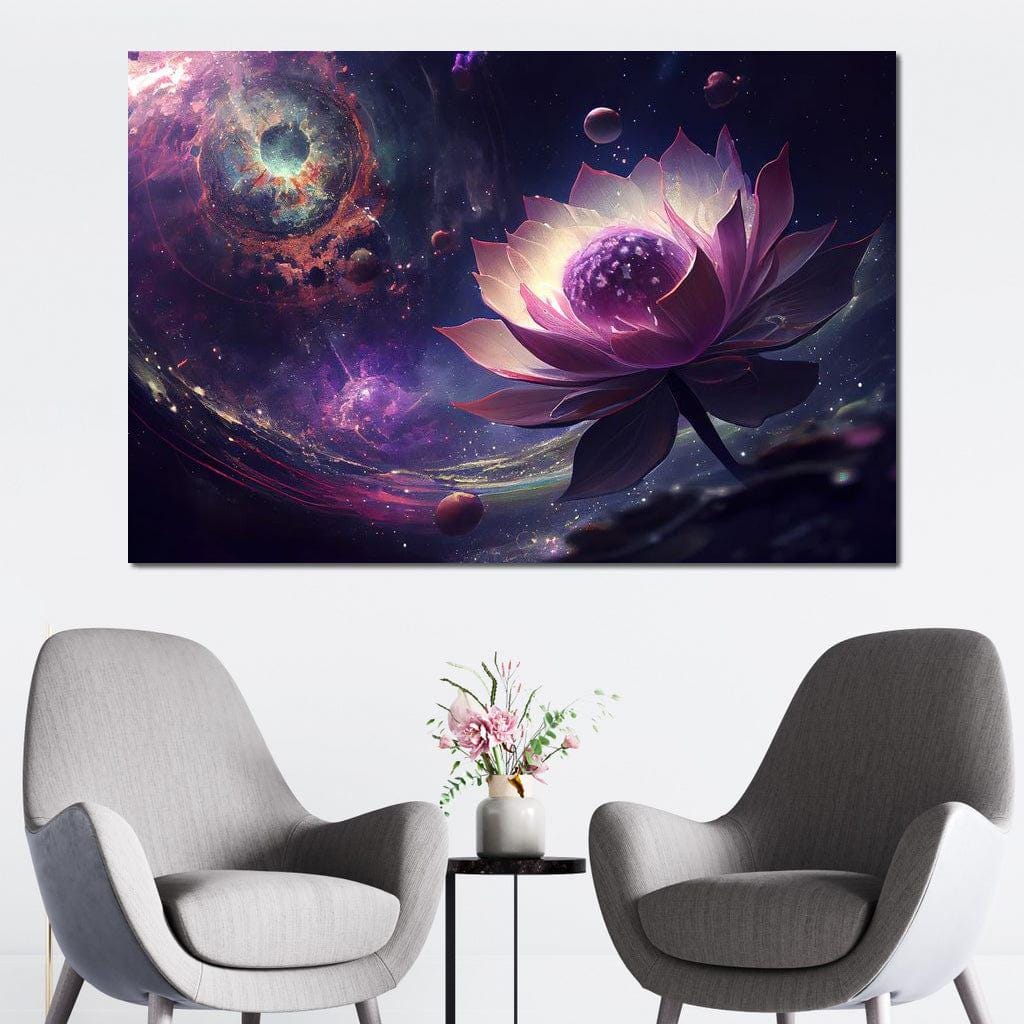 Divine Lotus Flower: Spiritual Wall Art Galaxy Lotus Painting Elegant ...
