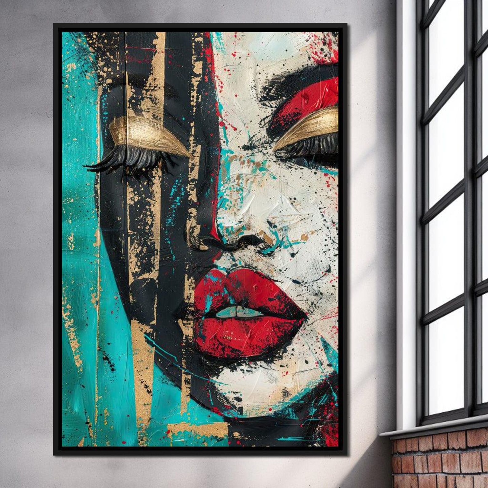 Golden Gaze Through Turmoil: Abstract Face Art | Bold Colors ...