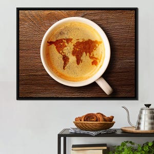 World Map Coffee Cup: Coffee Themed Wall Art | World Map Decor | Travel ...