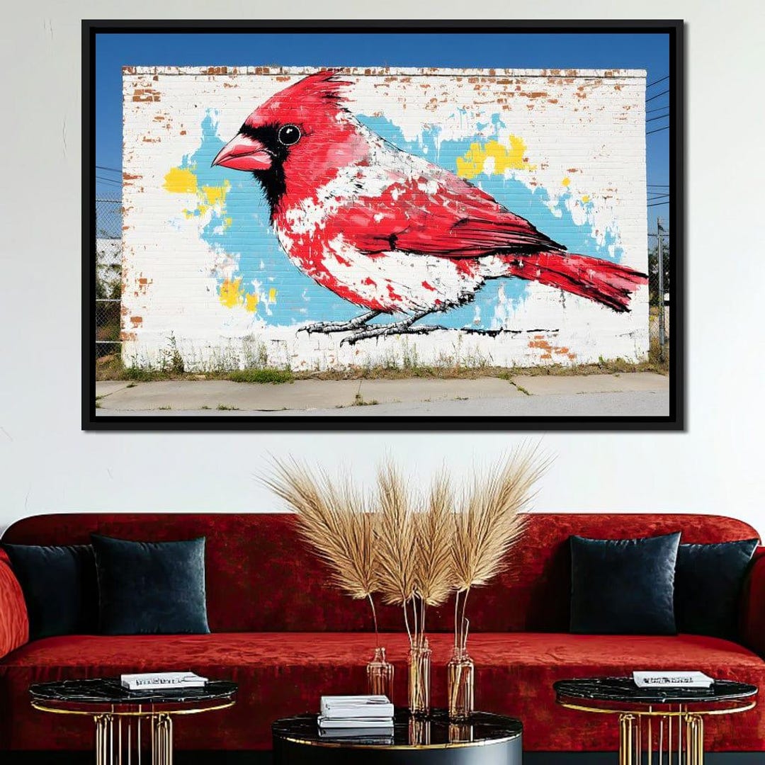 Street Art - Cardinal Mural | Urban Graffiti Home Decor | Colorful Bird ...