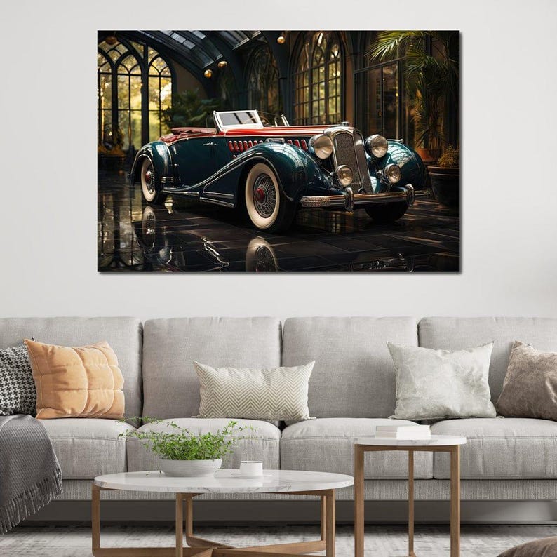 Pristine Classic Car: Vintage Auto Wall Art | Retro Car Decor | Elegant ...
