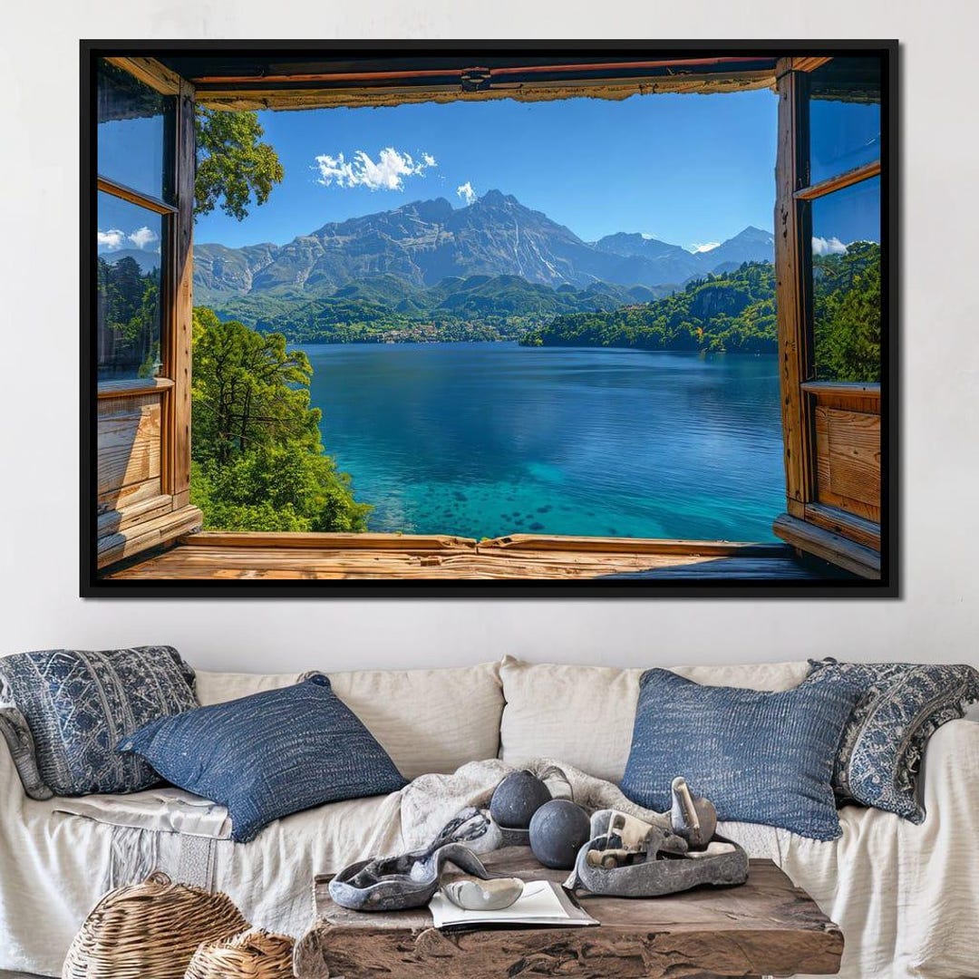Lakeside Serenity Vista: Scenic Wall Decor | Mountain Lake Home Decor ...