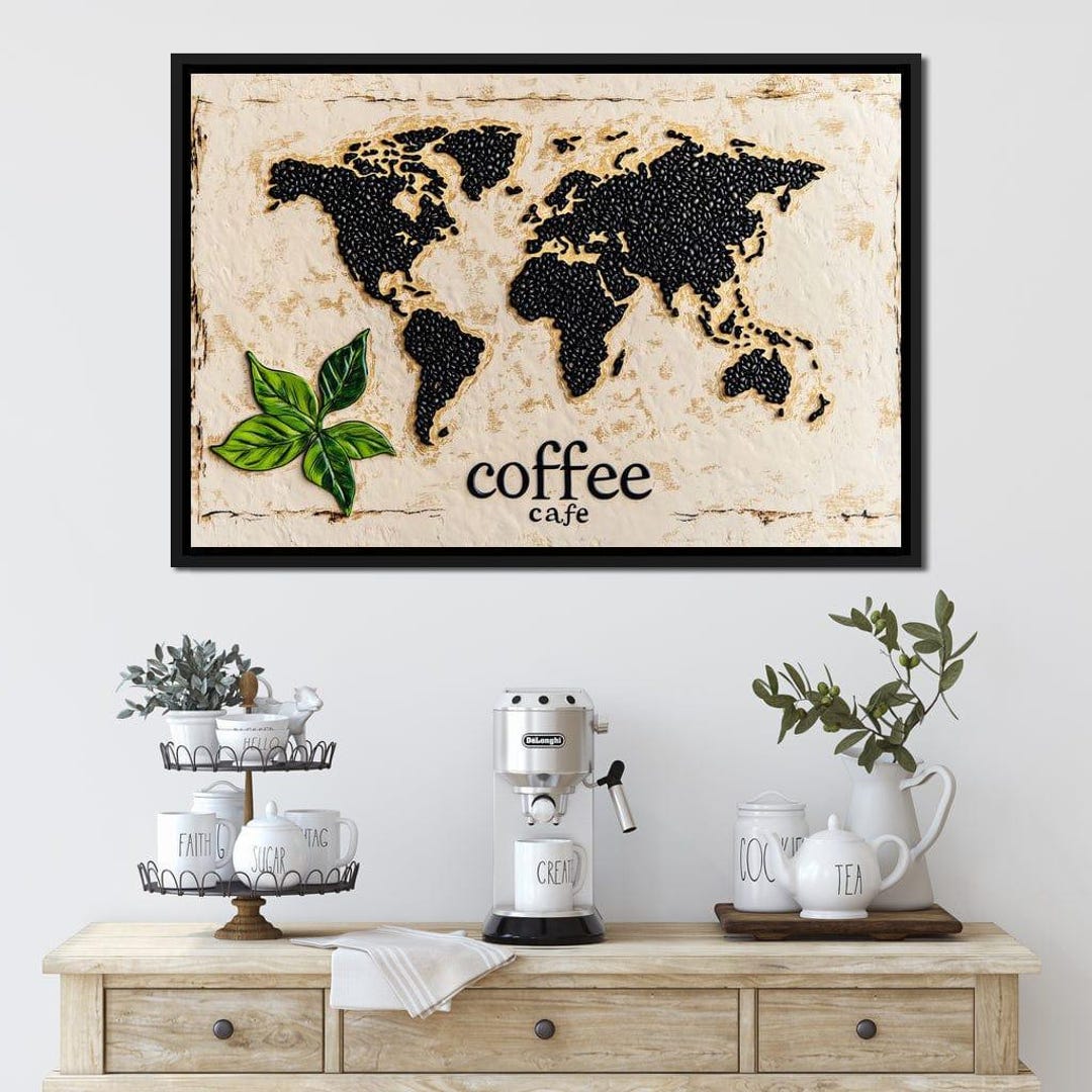Global Brews Coffee Cafe: World Map Home Decor | Cafe Wall Art | Rustic ...