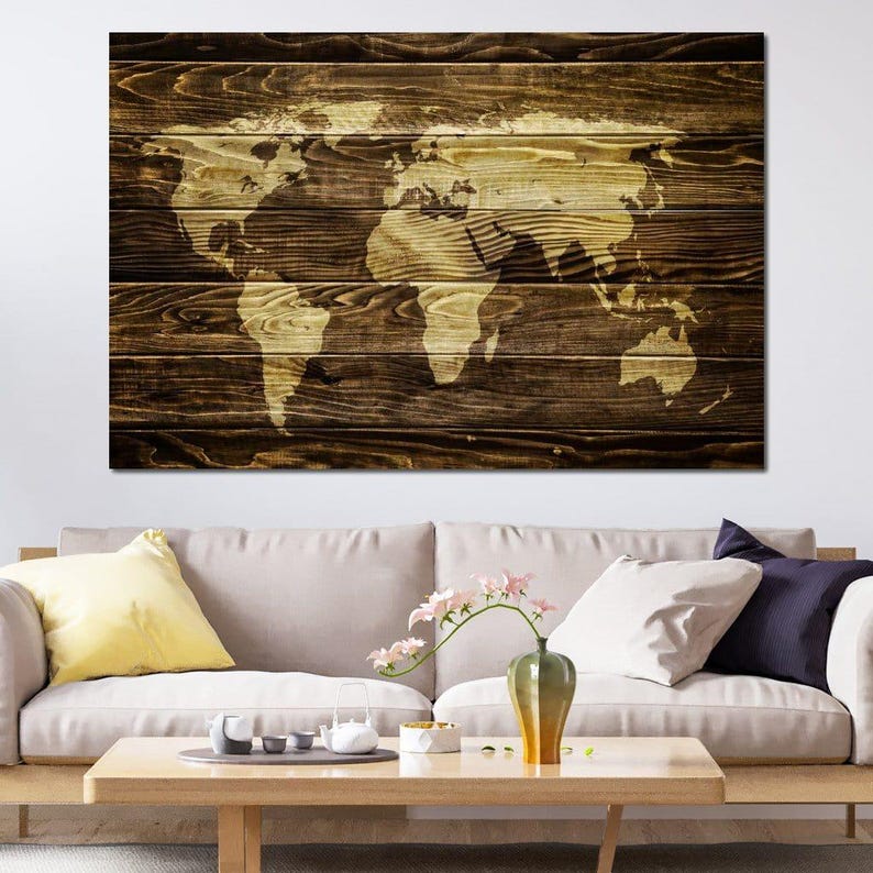World Map - Oak Planks: Rustic Wall Art | Wooden Decor | Global Map ...