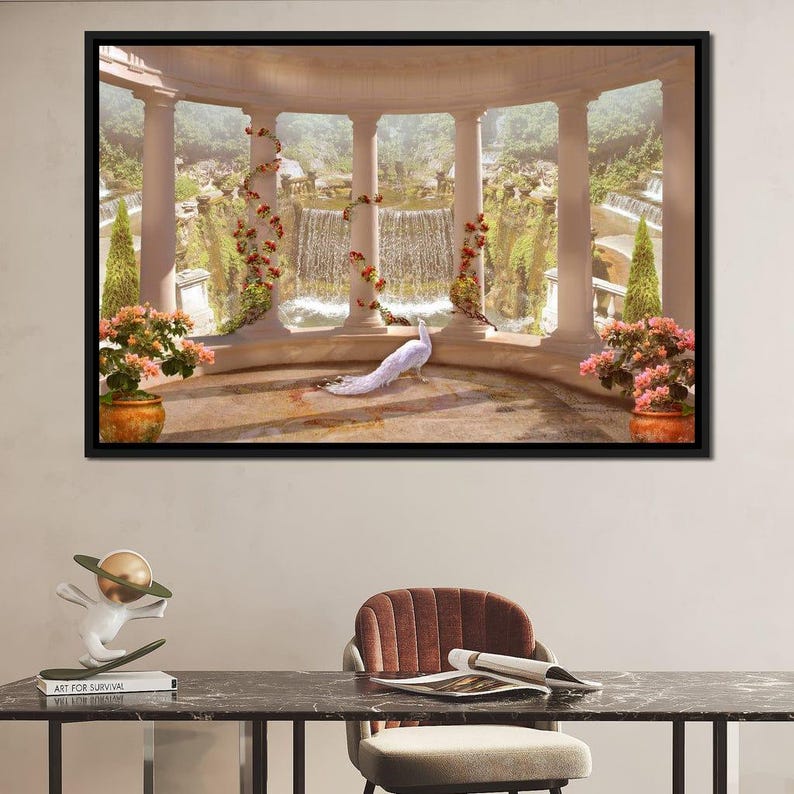 Classical Garden & Waterfall: Serene Landscape Art Print | Nature Wall ...