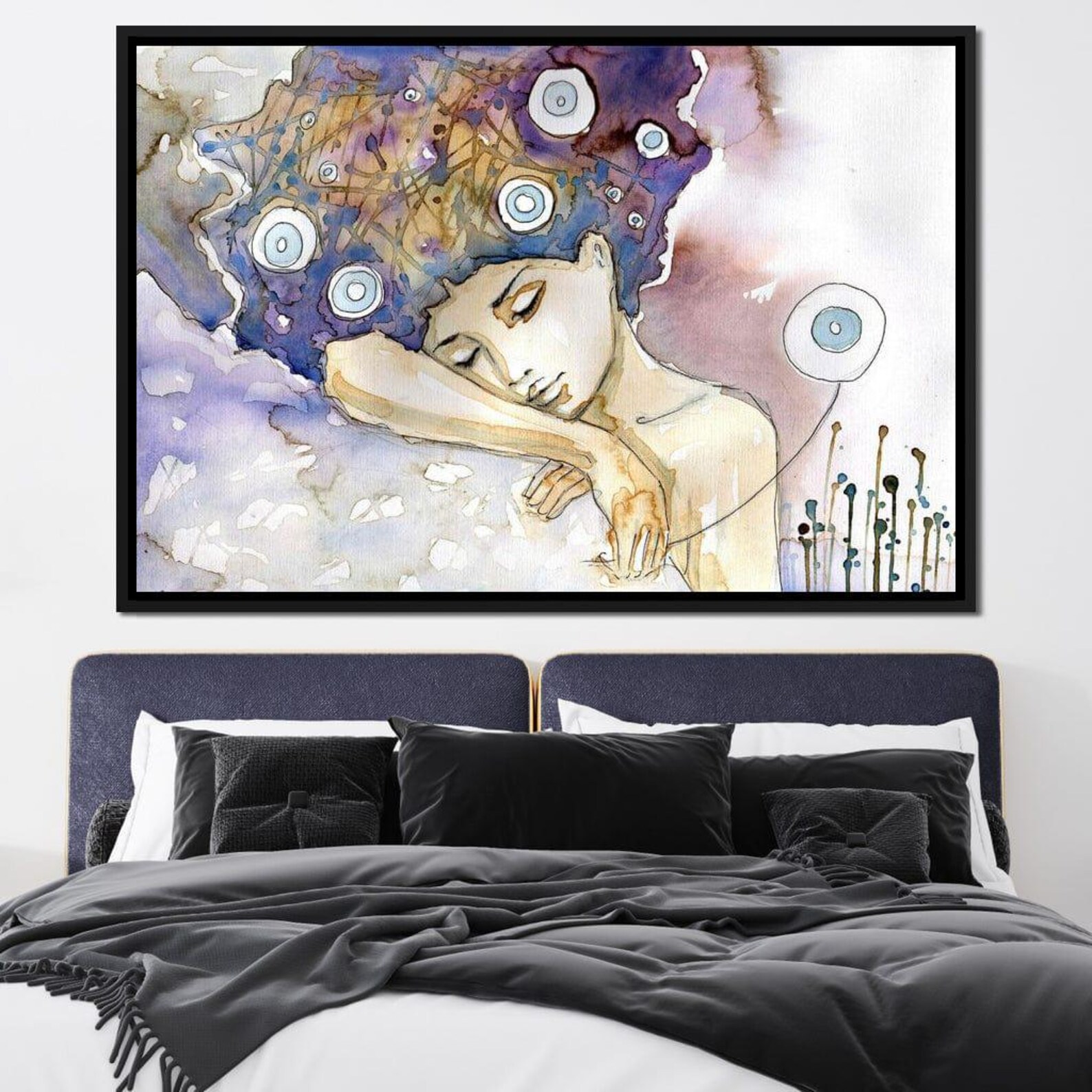 Lost in Her Dreams: Psychedelic Home Decor Woman Painting Surreal Art ...