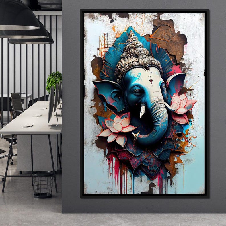 Blue Ganesh Portrait: Indian Wall Art | Hindu Decor | Colorful ...
