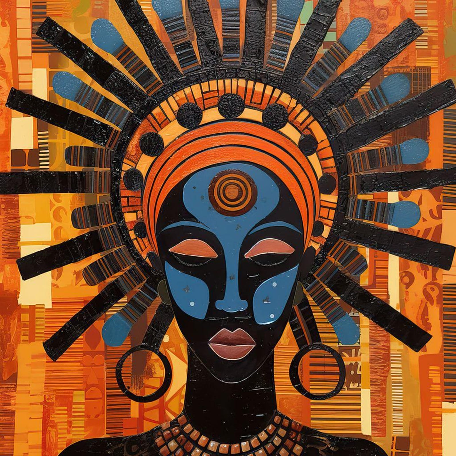 Tribal Mask 06 - Sakeem Gibbs | African Art | Black, Blue, Orange Decor ...