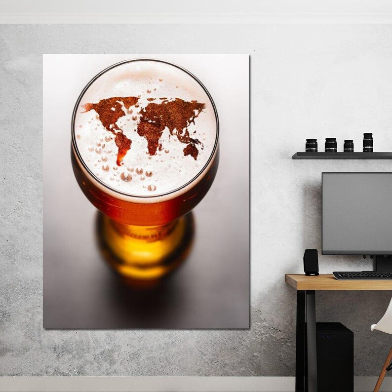 World Map Beer: Home Decor Wall Art Print | Beer Lover Gift | Vintage Style Bar Art | Global ...
