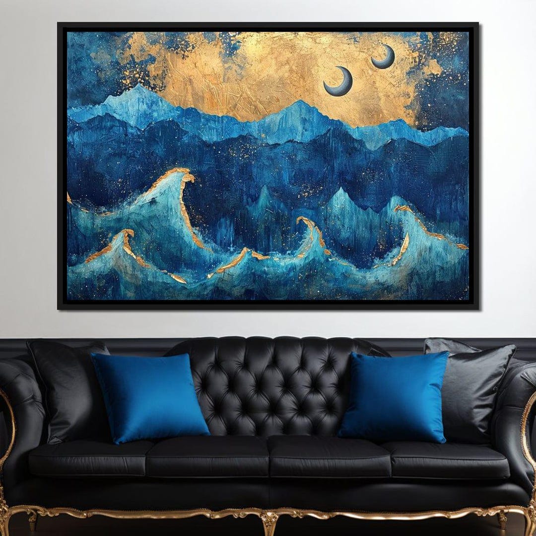 Twin Moons Over Azure Peaks: Abstract Landscape | Blue Tones | Majestic ...