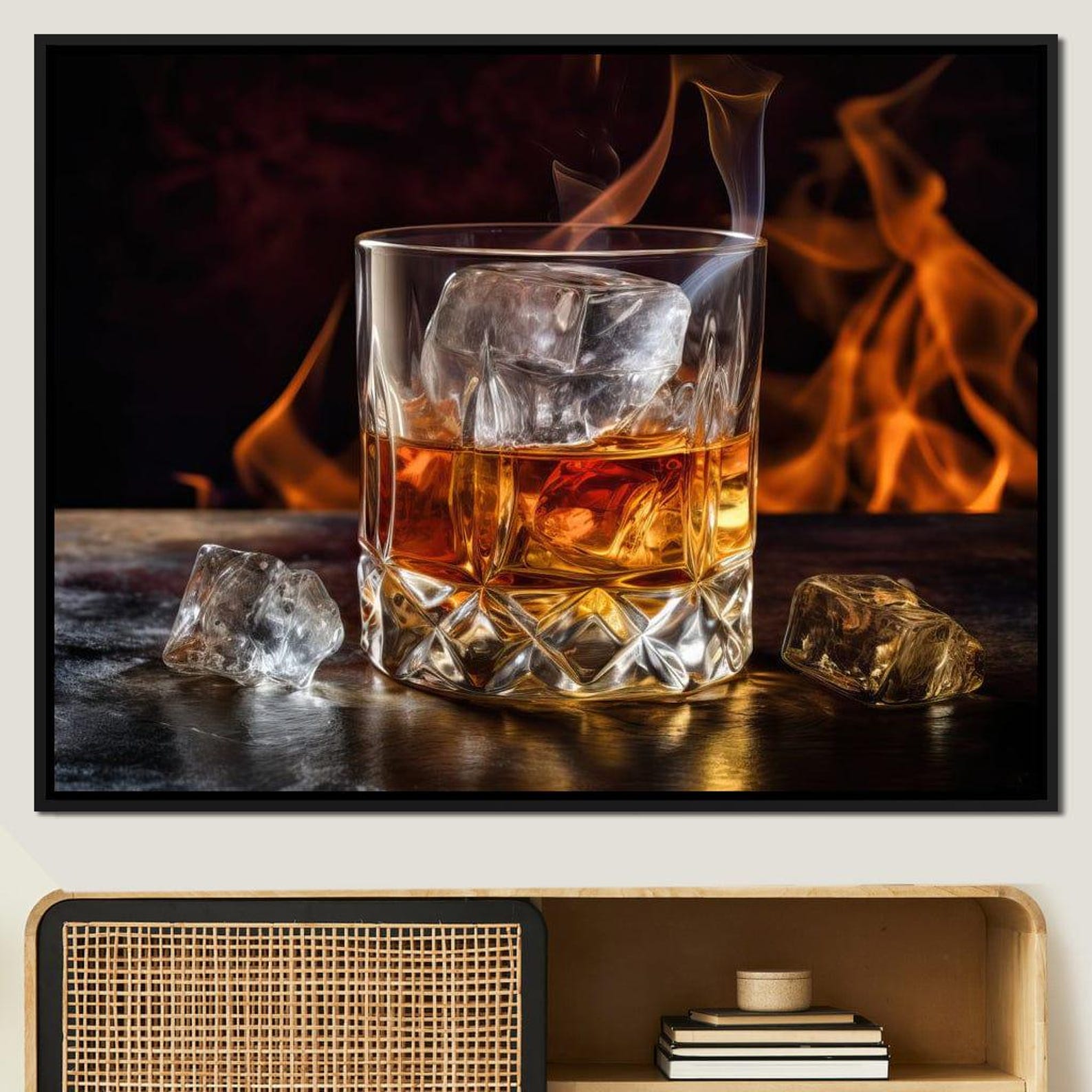 The Whiskey Enigma on Canvas: Whiskey Art Print | Bar Decor | Warm ...