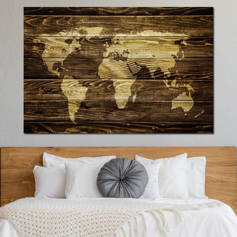 World Map - Oak Planks: Rustic Wall Art | Wooden Decor | Global Map ...