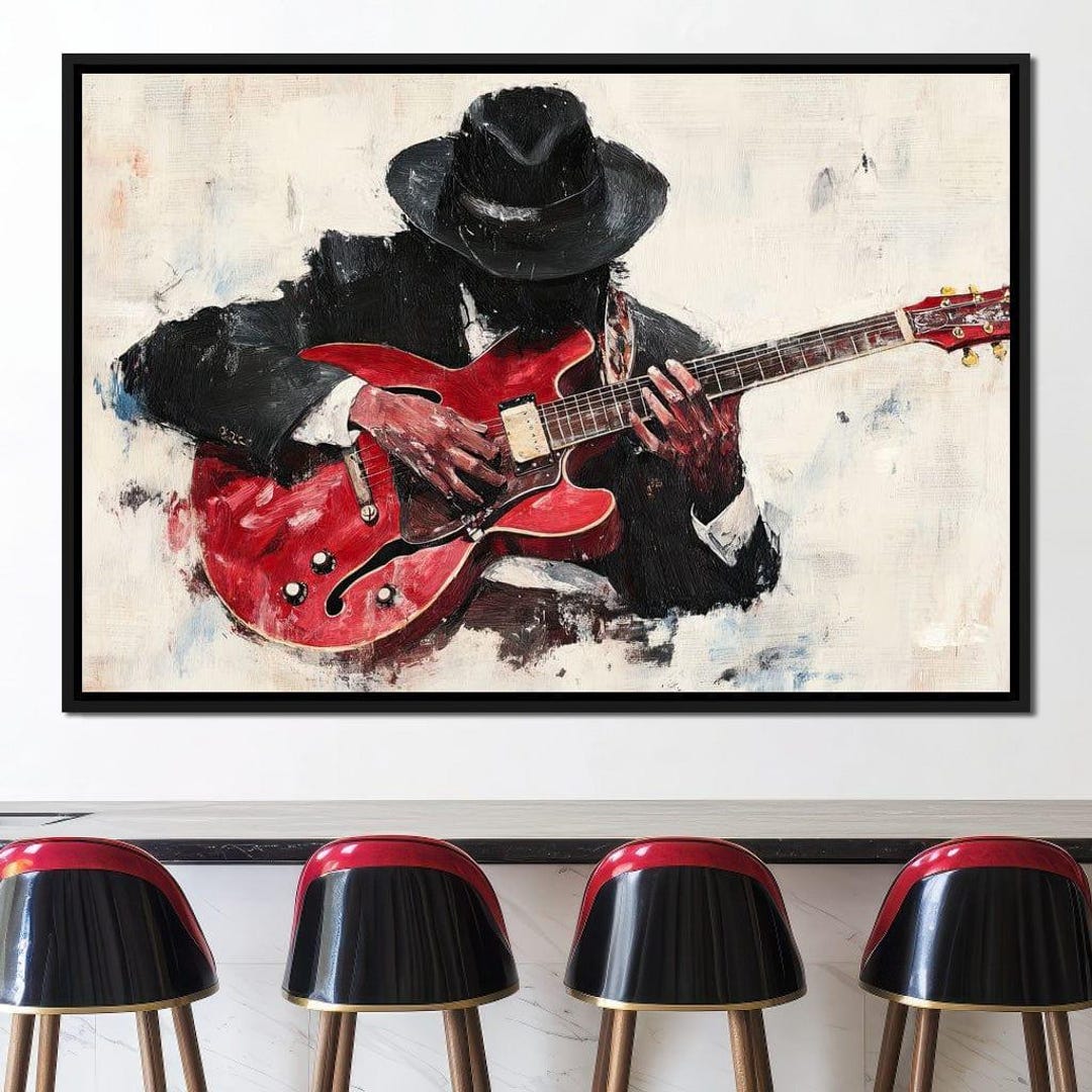 Guitar Groove in Motion: Jazz Music Art | Red Guitar Print | Musician ...