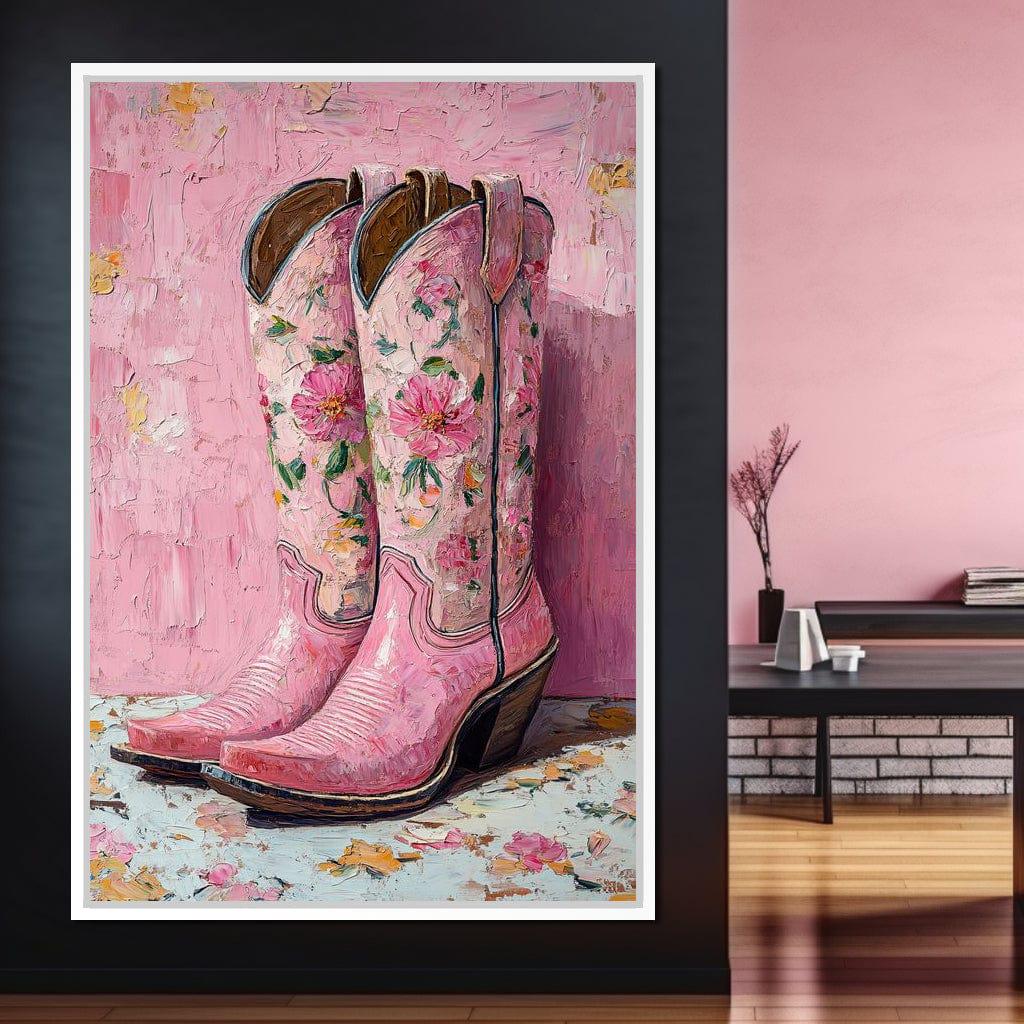 Floral Western Romance: Pink Cowboy Boots Art Floral Design Romantic ...