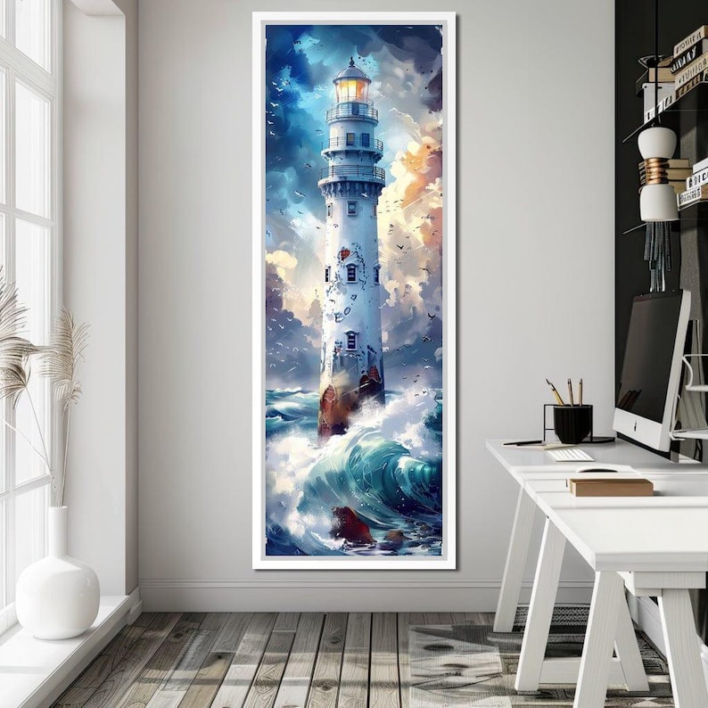 Lighthouse Beacon at Sea: Nautical Home Decor | Coastal Wall Art ...