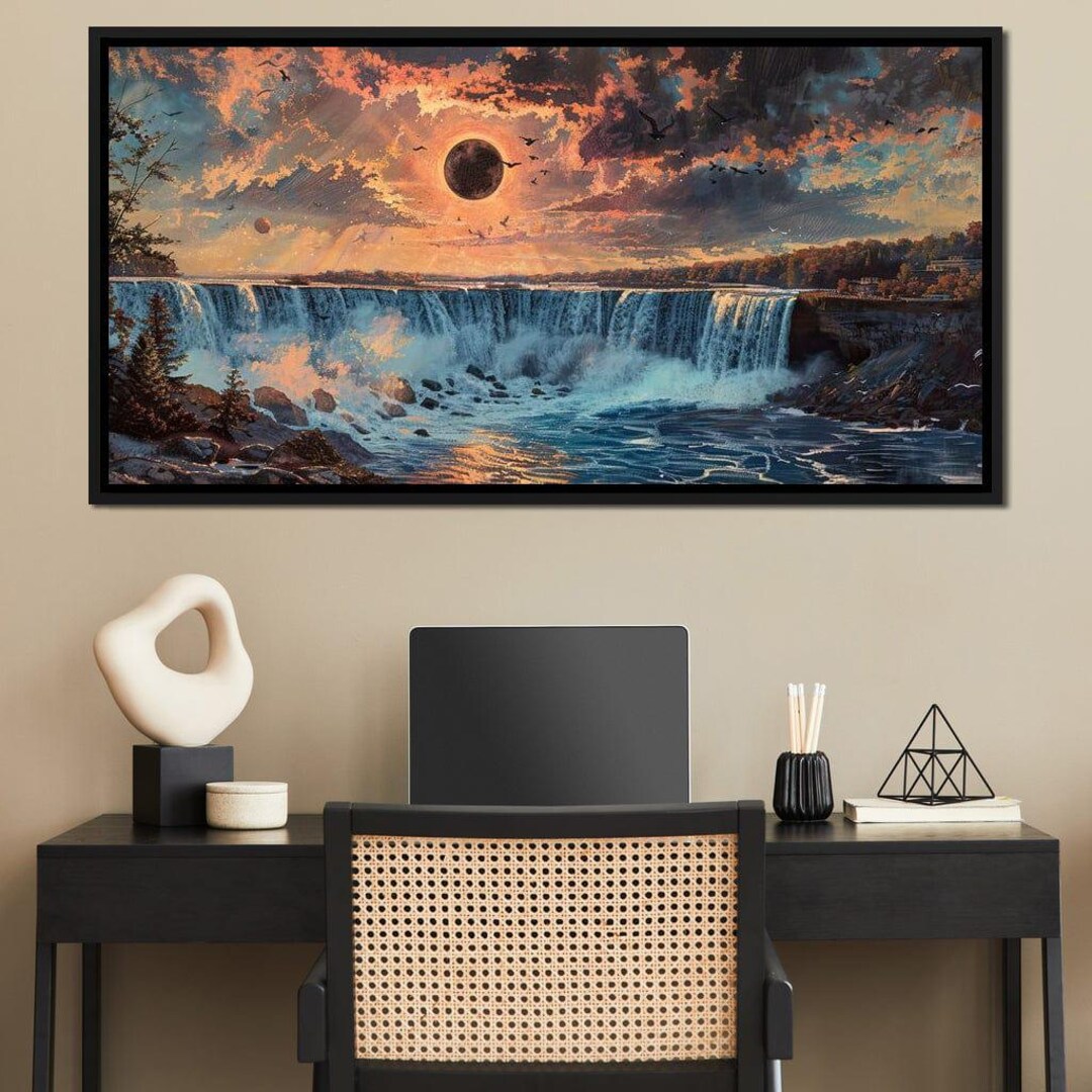 Solar Eclipse Over Falls: Nature Wall Art | Tranquil Landscape ...