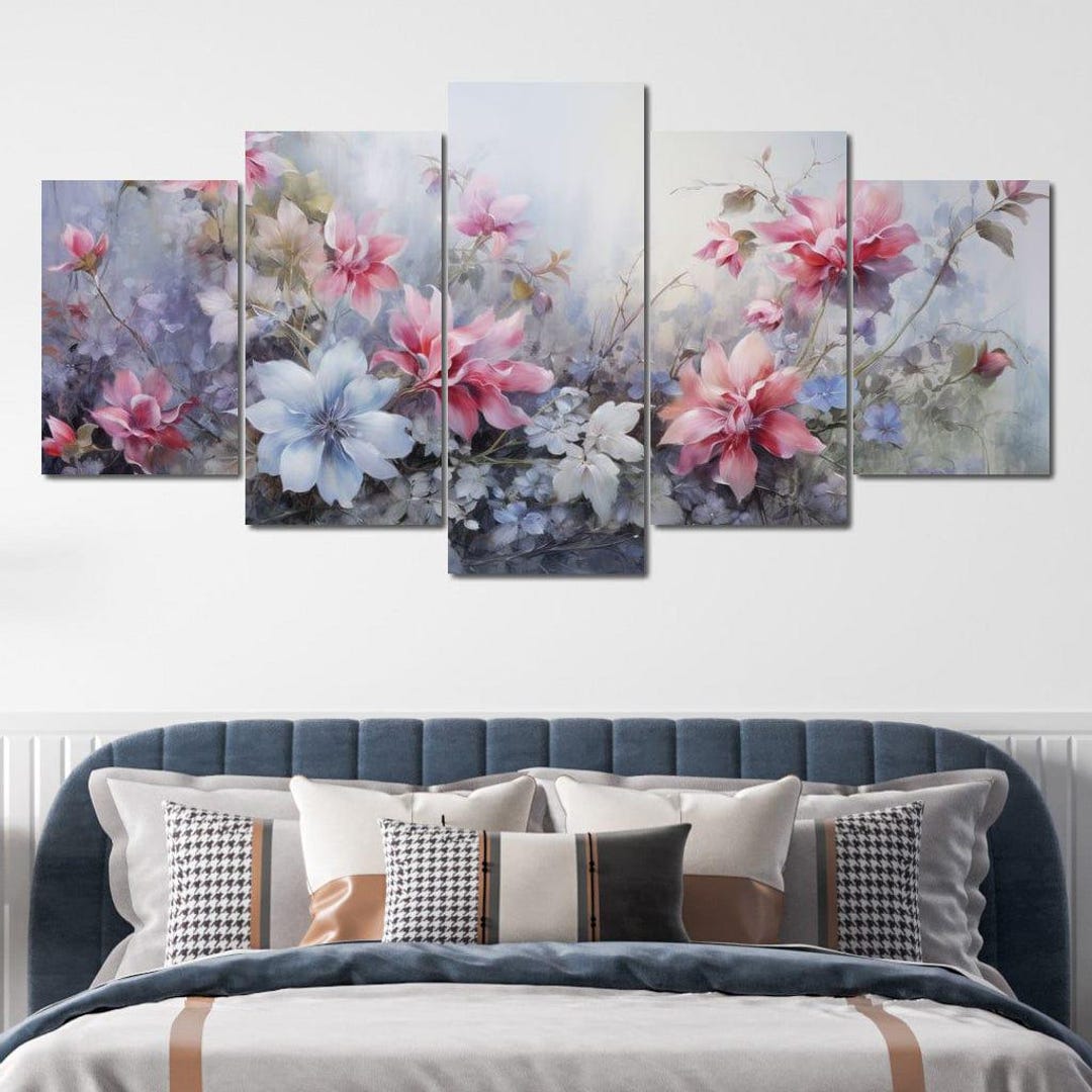 Serene Pastoral Petal Symphony: Floral Wall Art Delicate Flowers ...