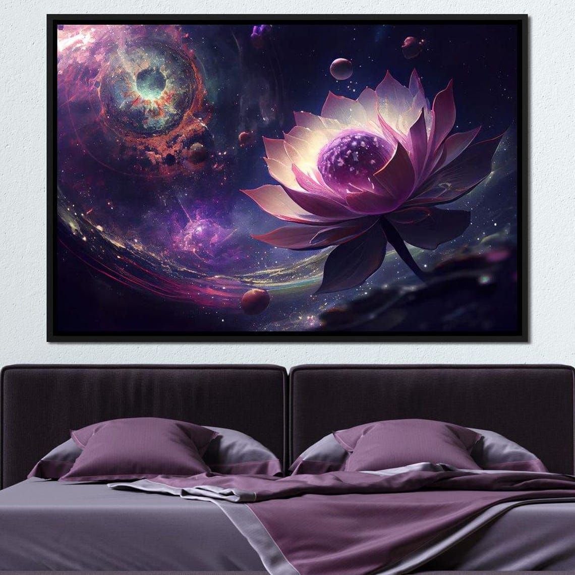 Divine Lotus Flower: Spiritual Wall Art Galaxy Lotus Painting Elegant ...