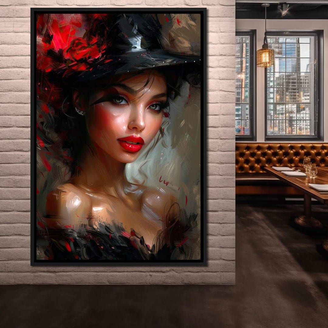 Sable Elegance in Rouge: Bold Female Portrait Modern Art Elegant ...