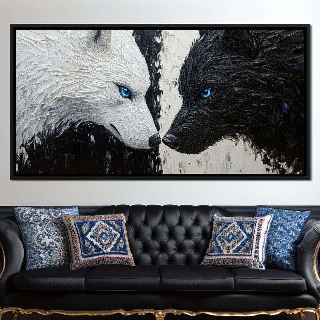 Duality of Wolf Spirits: Black & White Art | Mystical Wolf Home Decor ...
