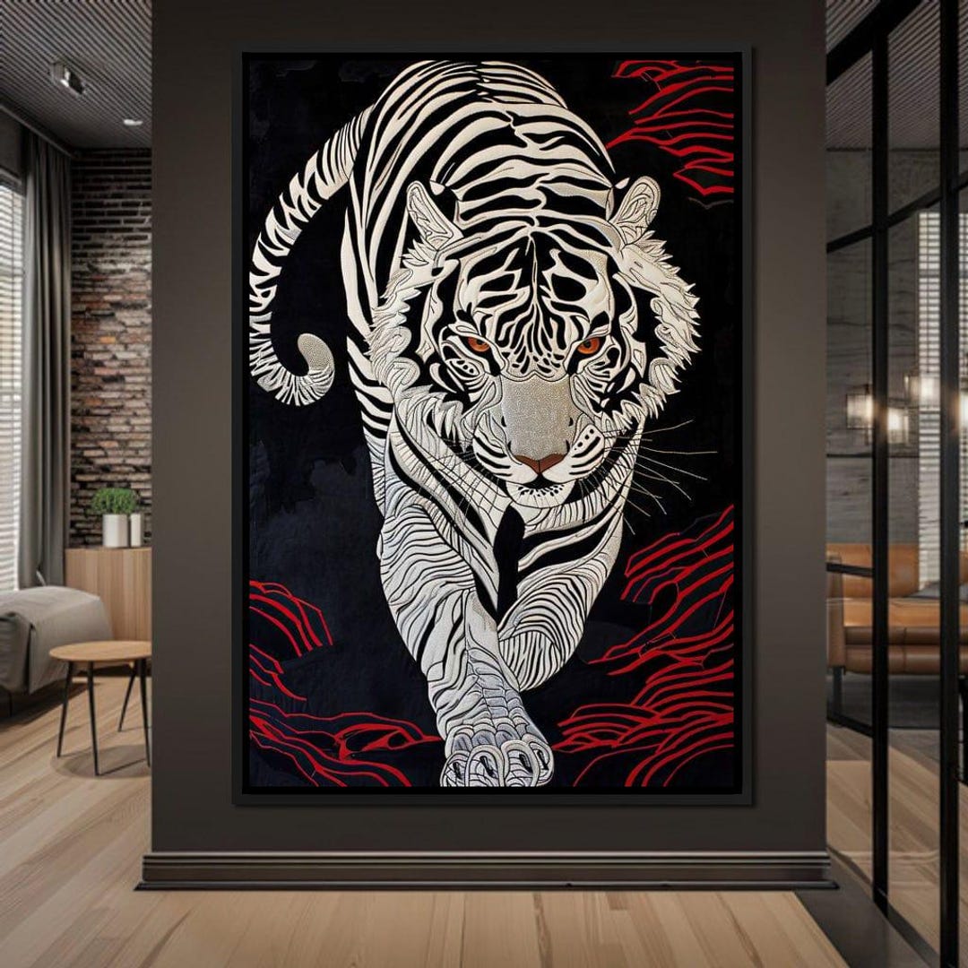 White Tiger of Shadows | Mystical Tiger Wall Art | Bold Colors Home ...