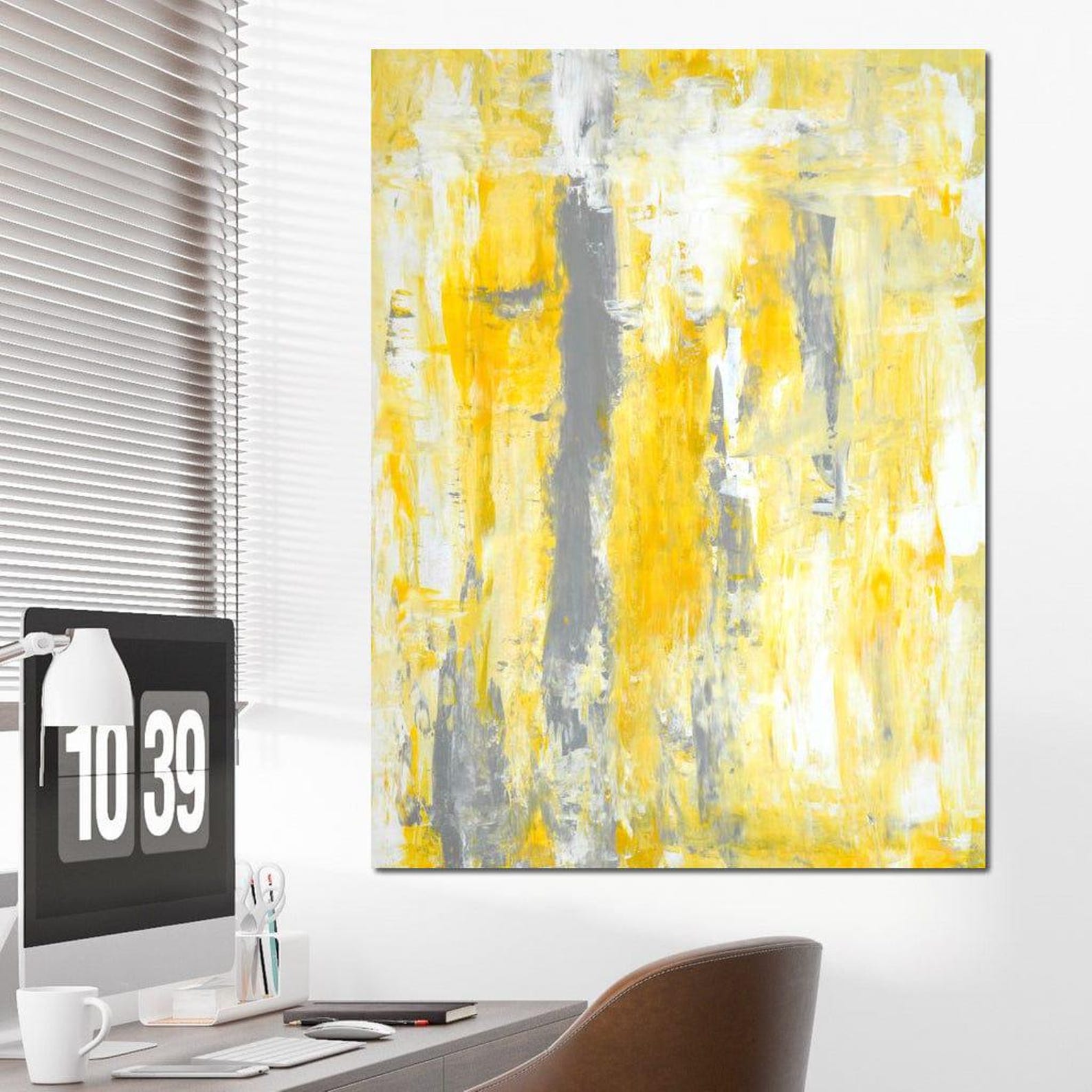 Grey & Yellow Abstract Art Painting | Modern Art Canvas | Large Wall ...