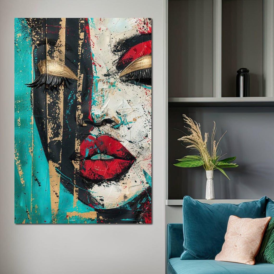 Golden Gaze Through Turmoil: Abstract Face Art | Bold Colors ...