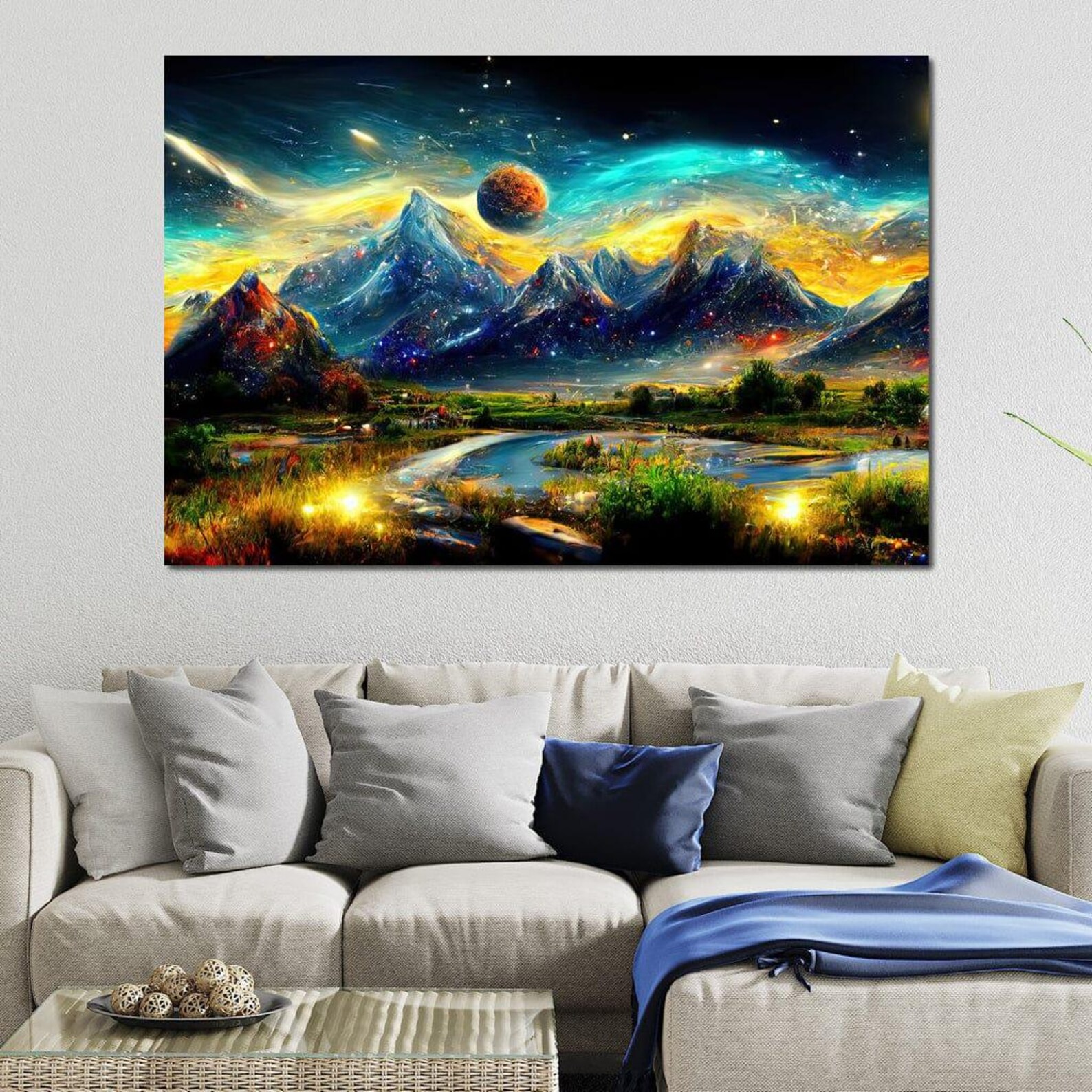 Otherworldly Landscape: Vibrant Mountains Fantasy Nature Home Decor ...