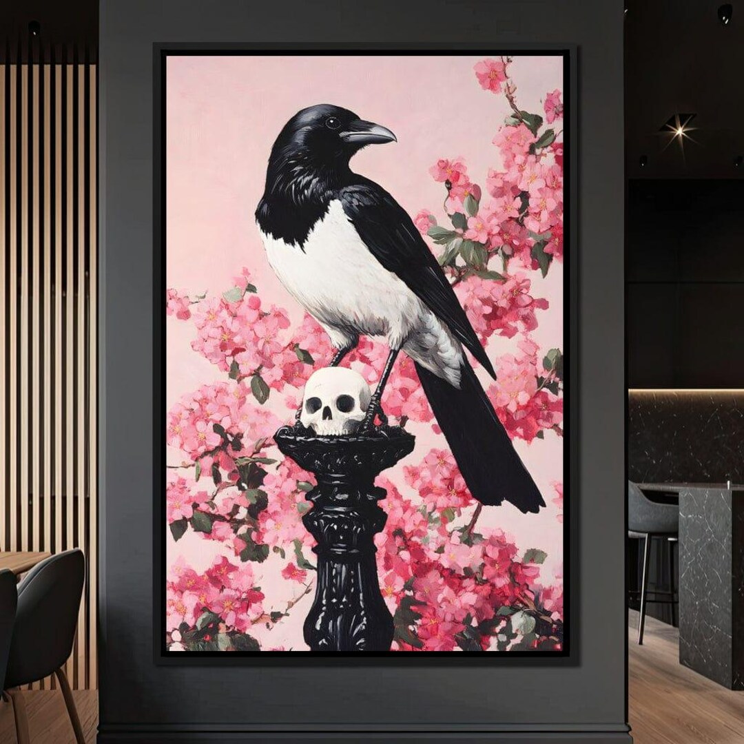 Raven on Blooming Stand: Dark Fantasy Floral Art | Gothic Decor ...