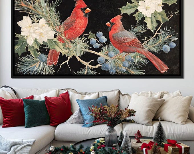 Cardinals Among in Blooms: Red Cardinals Art Nature-inspired Holiday ...