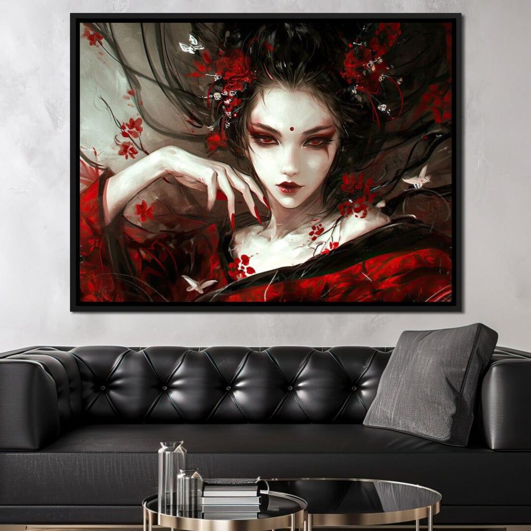 Enchanted Temptress Geisha Nina: Red Flowers, Asian Home Decor ...
