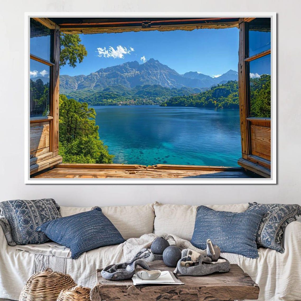 Lakeside Serenity Vista: Scenic Wall Decor | Mountain Lake Home Decor ...