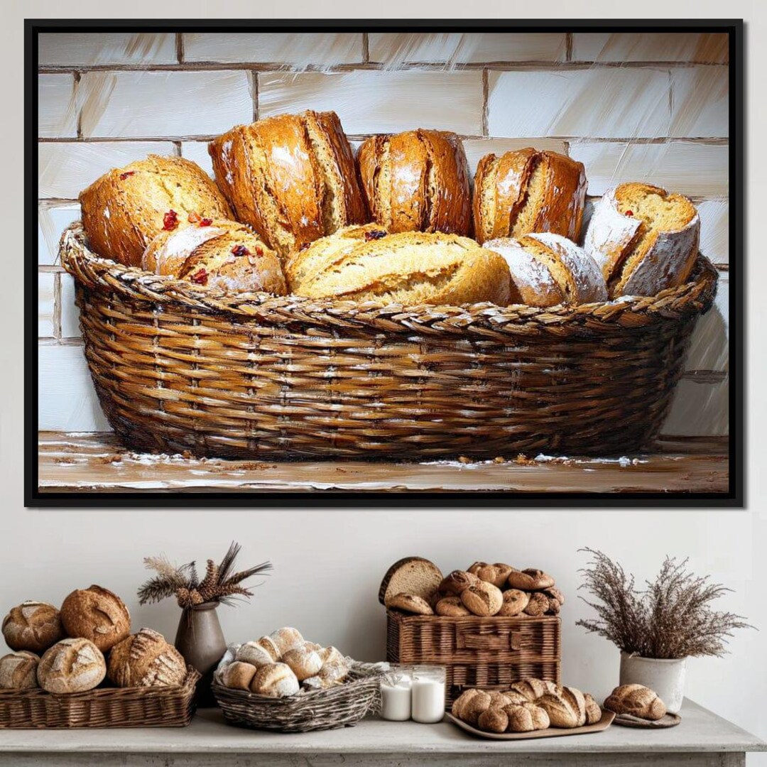 Basket of Artisan Breads: Home Decor Kitchen Wall Art Rustic Bakery ...