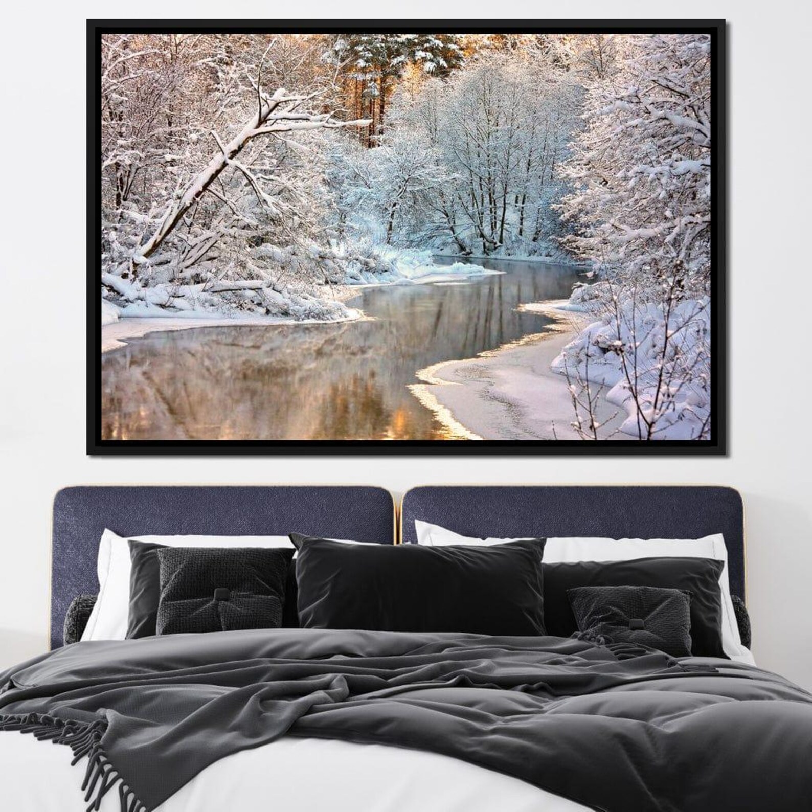 Winter River Landscape: Snowy Scene Art | Nature Print | Serene Winter ...