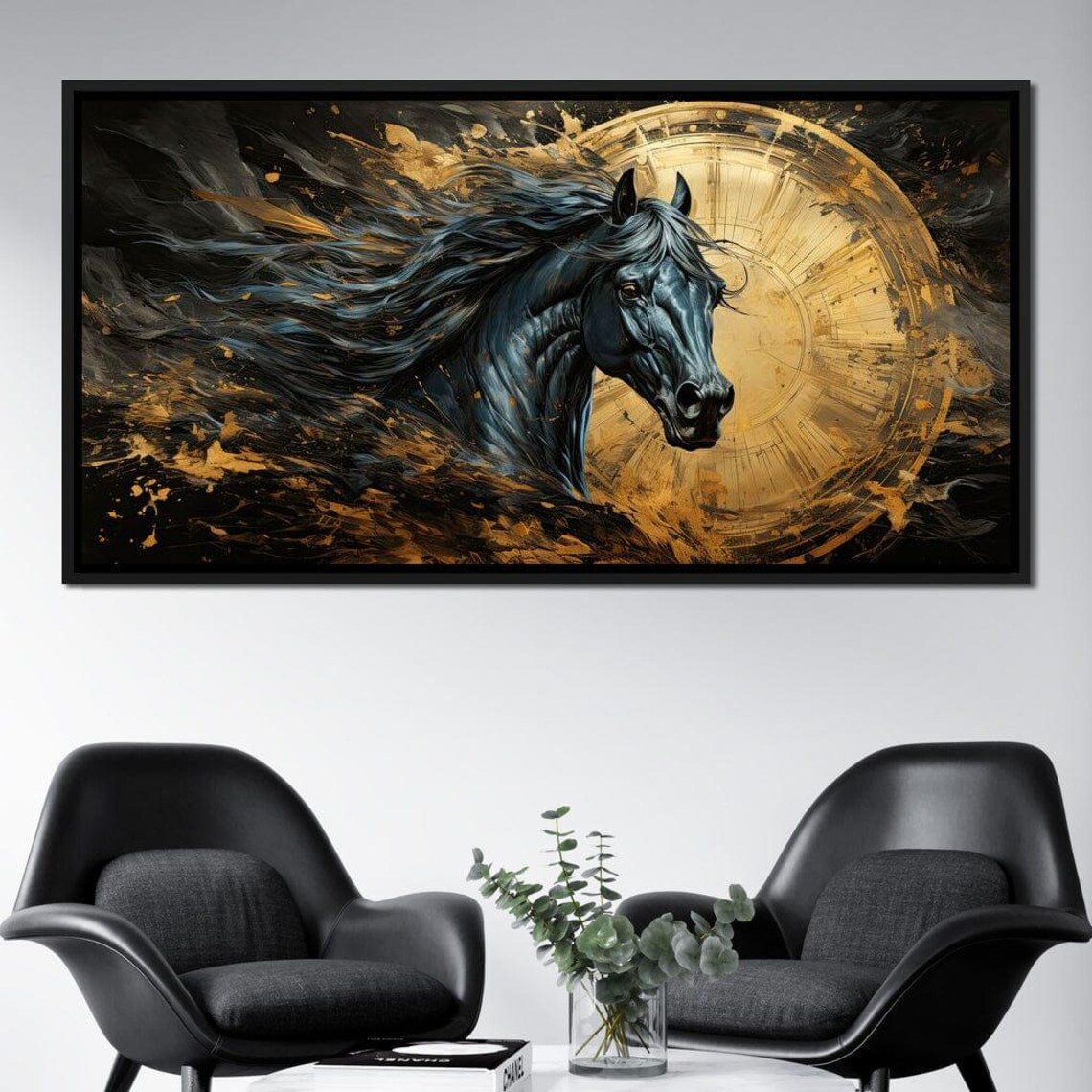 Astral Equine Eclipse: Abstract Black Horse Canvas Gold & Brown ...