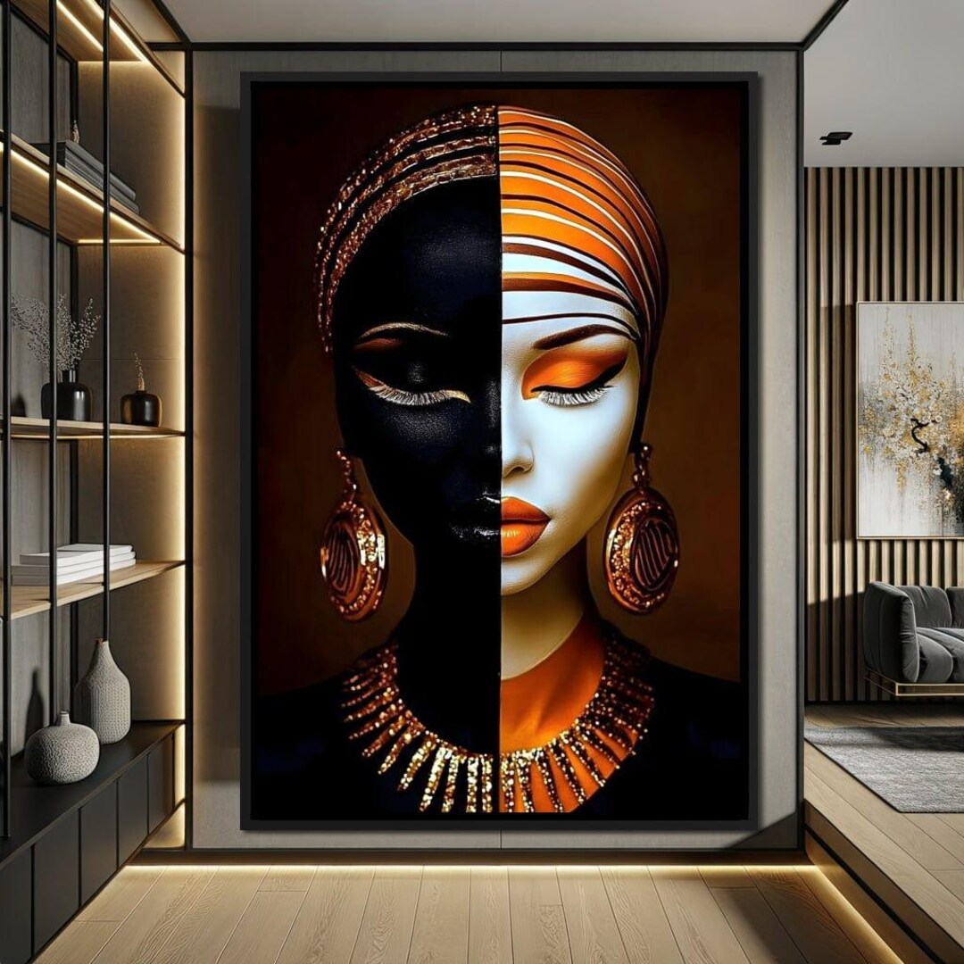 Elegant Duality Portrait: Bold Color Home Decor | Modern Art | Chic ...