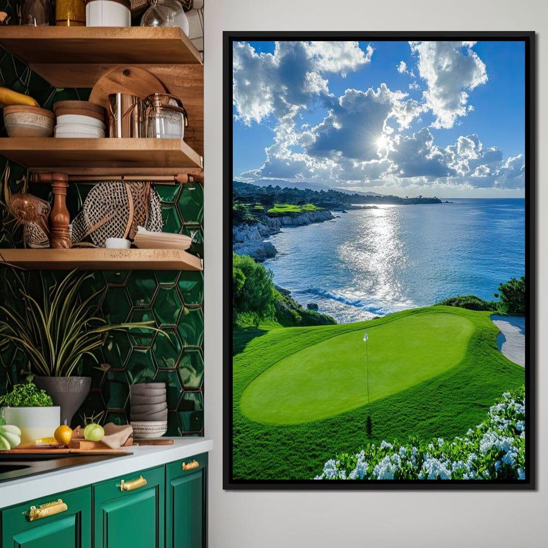 Oceanfront Green Serenity: Scenic Golf Course & Coastal Home Decor Art ...