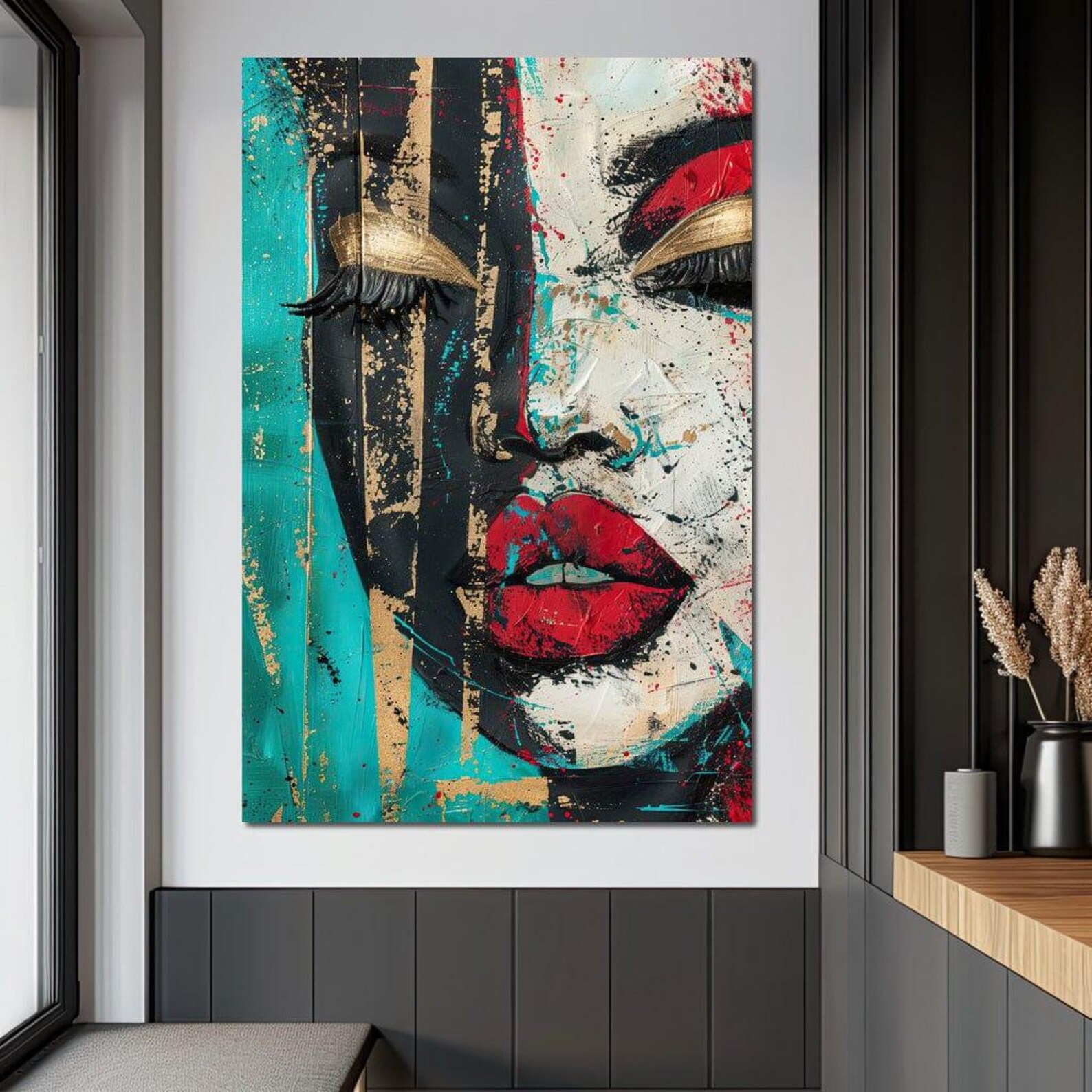 Golden Gaze Through Turmoil: Abstract Face Art | Bold Colors ...