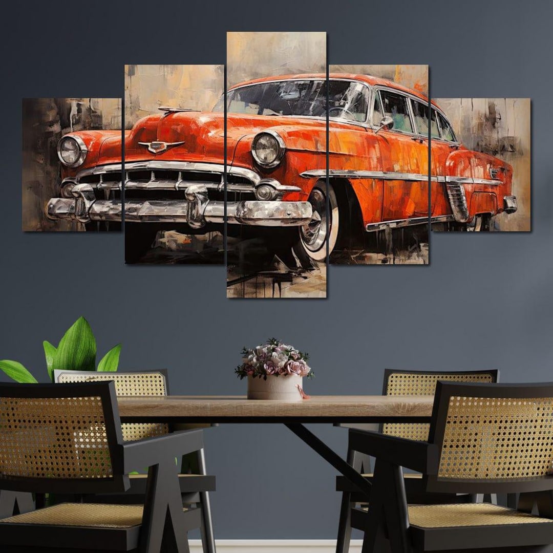 Car Collection 12 - Rider Art Canvas Print: Vintage Red Car Multi-panel ...