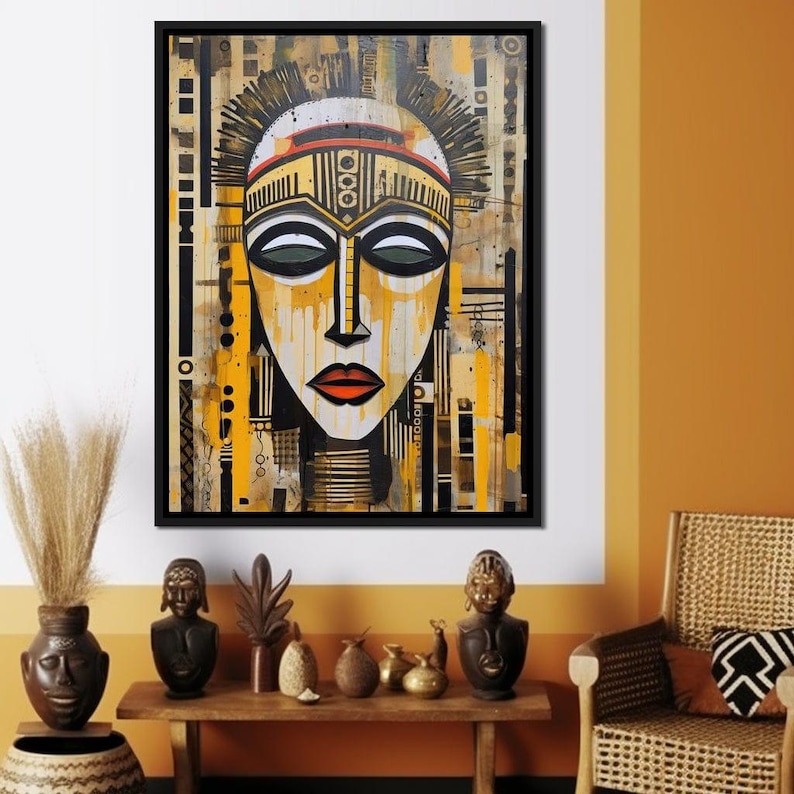 Tribal Mask 04 - Sakeem Gibbs | African Art | Yellow & White Modern ...