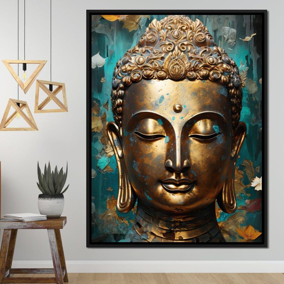 Golden Gaze of Buddha's Visage: Spiritual Wall Art | Meditation Home ...