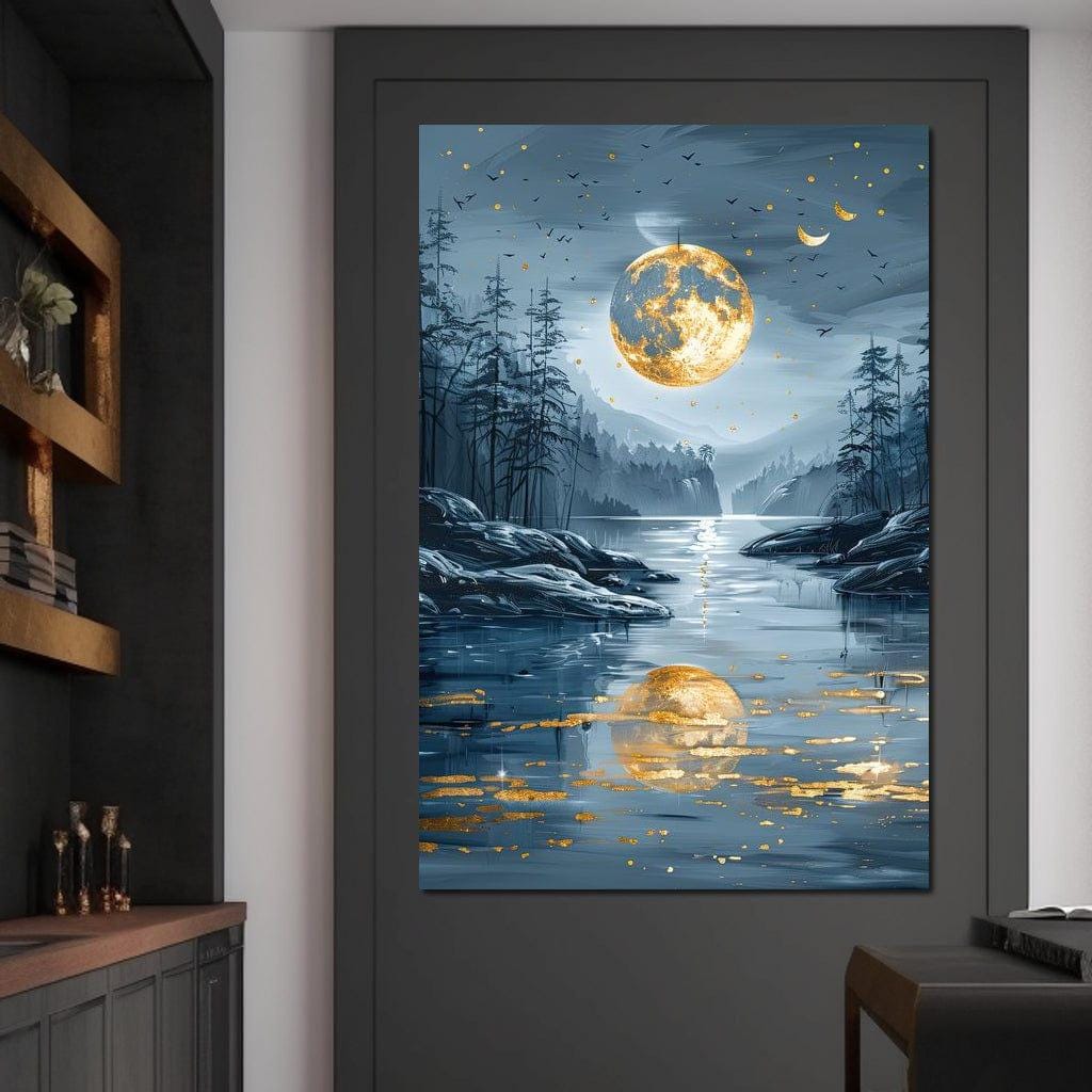 Luminous Nocturne Reflections Canvas Print: Moonlit Scene, Nature ...