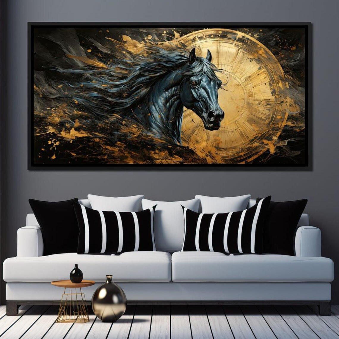 Astral Equine Eclipse: Abstract Black Horse Canvas Gold & Brown ...