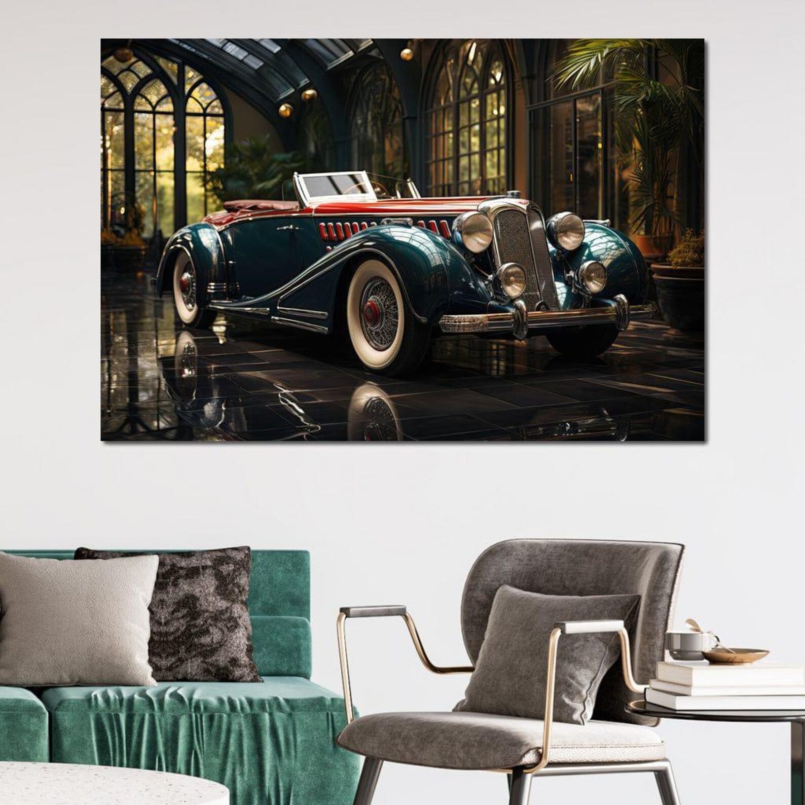 Pristine Classic Car: Vintage Auto Wall Art | Retro Car Decor | Elegant ...
